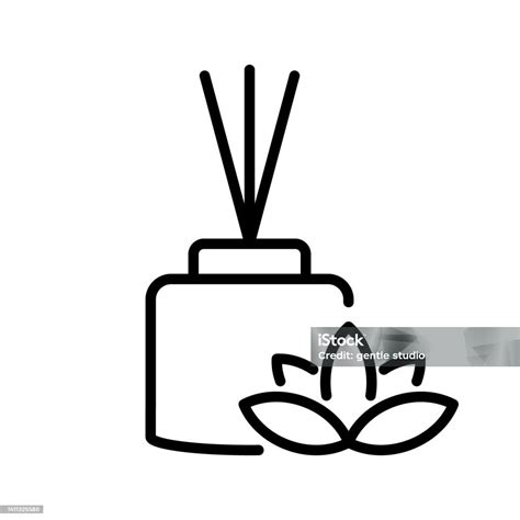 향기로운 갈대 디퓨저 오일 라인 아이콘입니다 아로마 테라피 선형 픽토그램 아로마와 향기 치료 스틱 유리 개요 아이콘 편집 가능한 스트로크 격리된 벡터 일러스트 레이 션 0