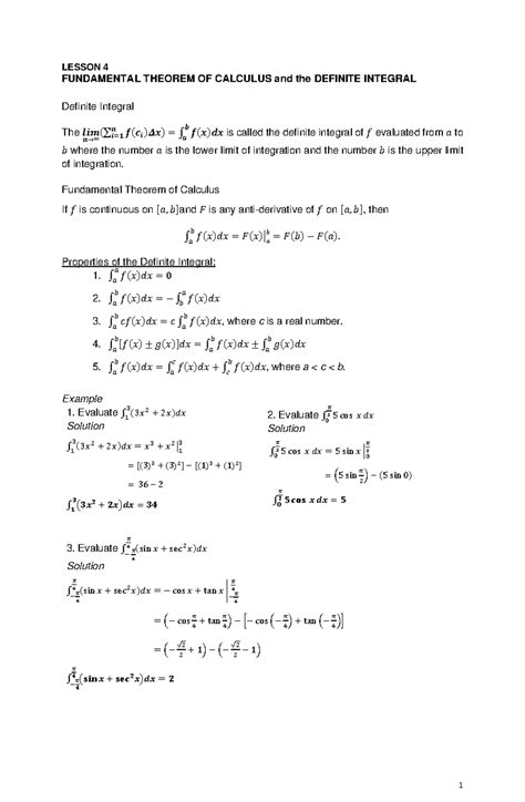 Basic Calculus Lesson 4f 1 Lesson 4 Fundamental Theorem Of Calculus