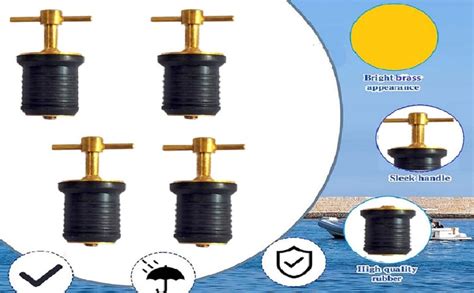 Pack Of 4 Brass 1 T Handle Twist Type Compression Rubber Boat Drain Plug Home