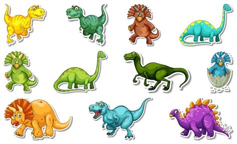 Sticker Set Different Dinosaurs Cartoon Illustration Stock Vector By Interactimages 573878274