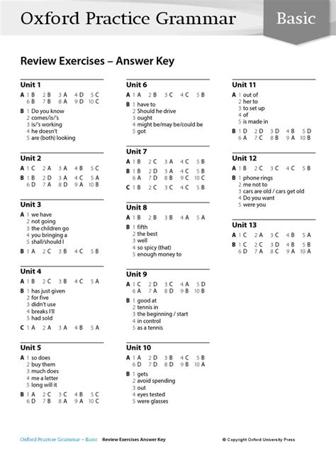 review exercises answer key pdf