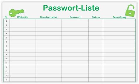 Tankliste Excel Vorlage Cool Vorlage Passwort Liste Kennwort Liste