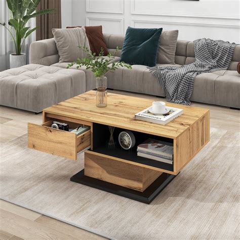 Mesa De Centro Rectangular De Panel De Partículas Con 1 Cajónnatural Conforama