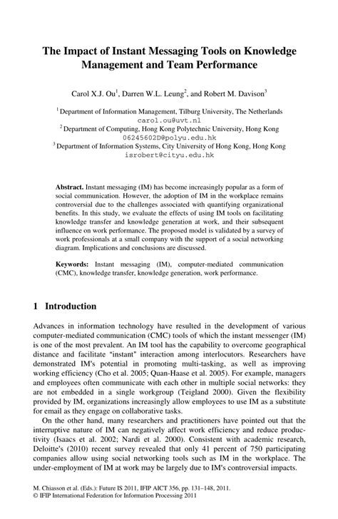 Pdf The Impact Of Instant Messaging Tools On Knowledge Management And
