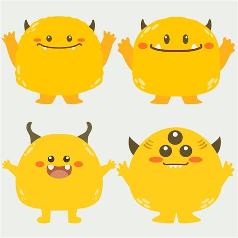 귀여운 만화 몬스터 컬렉션 프리미엄 벡터