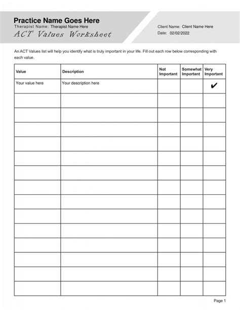 Act Values Worksheet Editable Fillable Printable Pdf Worksheets Library