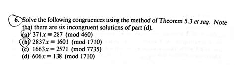 solved 6 solve the following congruences using the method of