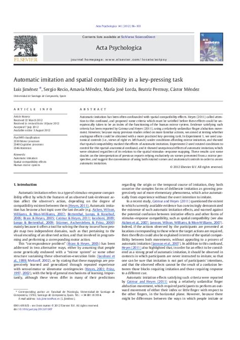 Pdf Automatic Imitation And Spatial Compatibility In A Key Pressing Task