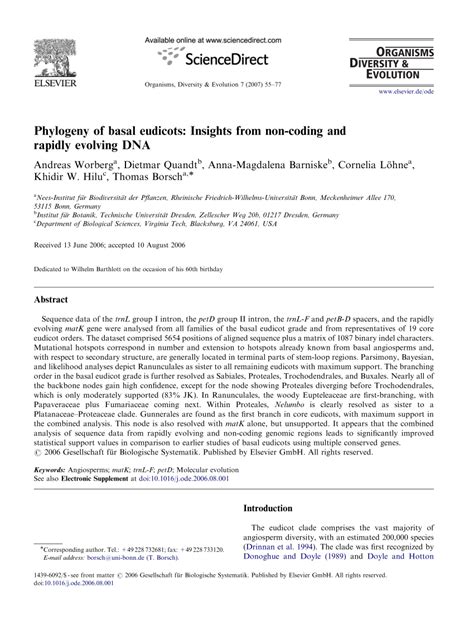 Pdf Phylogeny Of Basal Eudicots Insights From Non Coding And Rapidly Evolving Dna