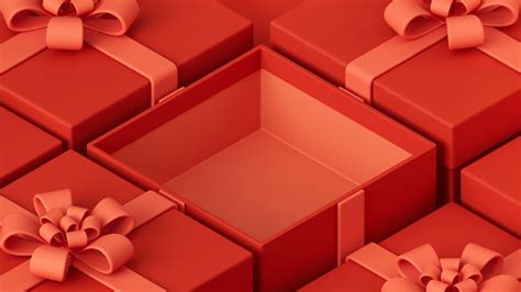 3d 렌더링 그림입니다 아이소 메트릭 패턴 현실적인 선물 상자 제품을 전시하기 위한 빈 스탠드 또는 빈 선물 상자 빨간 리본이 달린 빨간 상자를 열고 닫습니다 생일 선물에
