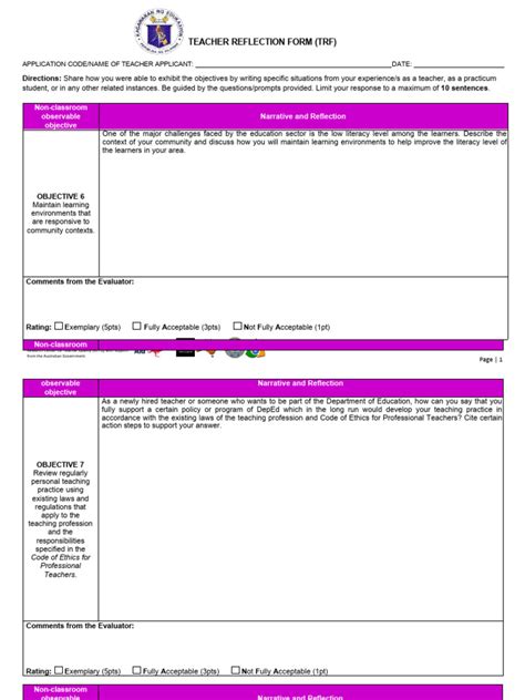 Annex N Teacher Reflection Form Trf Download Free Pdf Teachers Learning