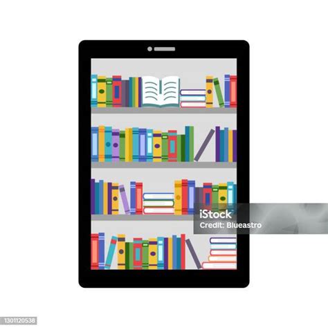 평면 디자인의 태블릿 장치에 전자 라이브러리 온라인 디지털 라이브러리 전자 책 E러닝 온라인 교육 사람들은 독서 캠페인을 좋아