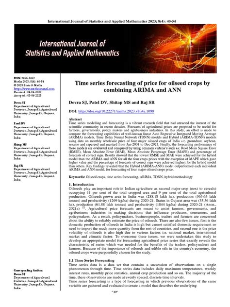 Time Series Forecasting Of Price For Oilseed Crops By Combining Arima And Ann Pdf