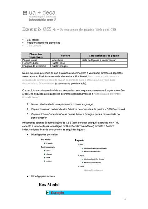 Css Exercicio 4 Exercício Prático De Css 4 Parte 1 Ua Deca Novas Tecnologias Da