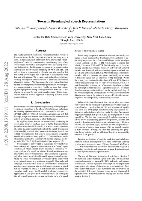Pdf Towards Disentangled Speech Representations