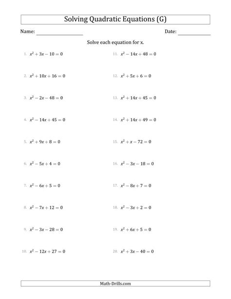 Igcse Quadratic Equations Worksheet