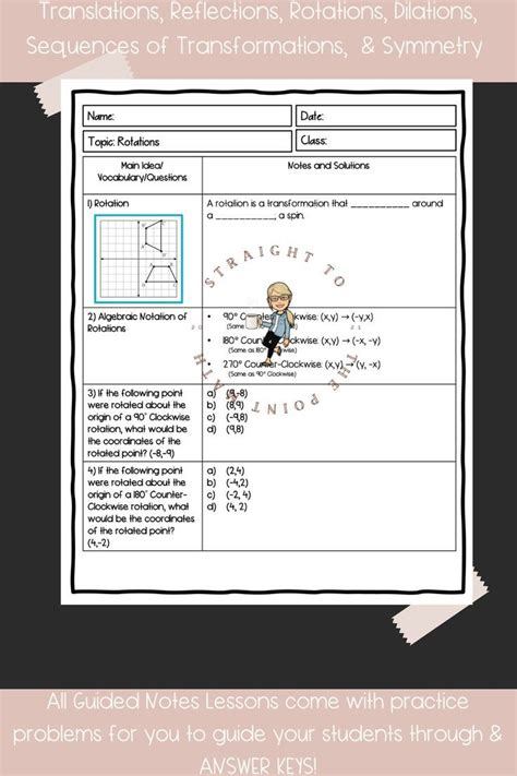 Geometry Transformations Guided Notes Freebie Vocabulary Word Walls Teaching Math Guided