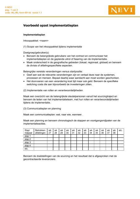 Voorbeeld Opzet Implementatieplan Nevi
