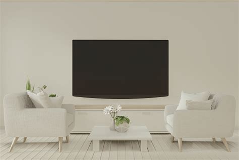 인테리어 포스터 스마트 Tv 캐비닛 및 안락 의자 객실 최소한의 디자인 3d 렌더링 0명에 대한 스톡 사진 및 기타 이미지