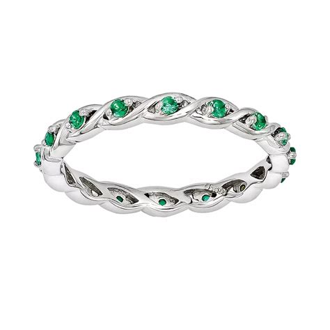 Stacks And Stones Sterling Silver Lab Created Emerald Stack Ring
