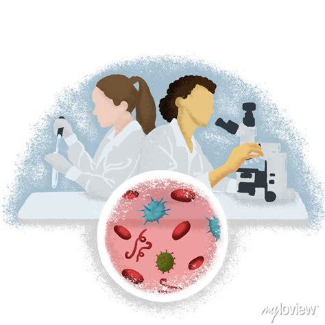 Molecular Model Of Viruses Female Researchers In Medicine Lab Posters For The Wall Posters