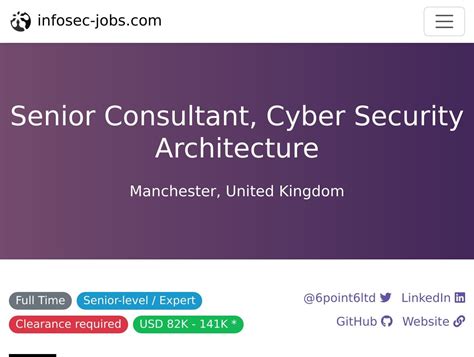 Hiring Senior Consultant Cyber Security Architecture In Manchester