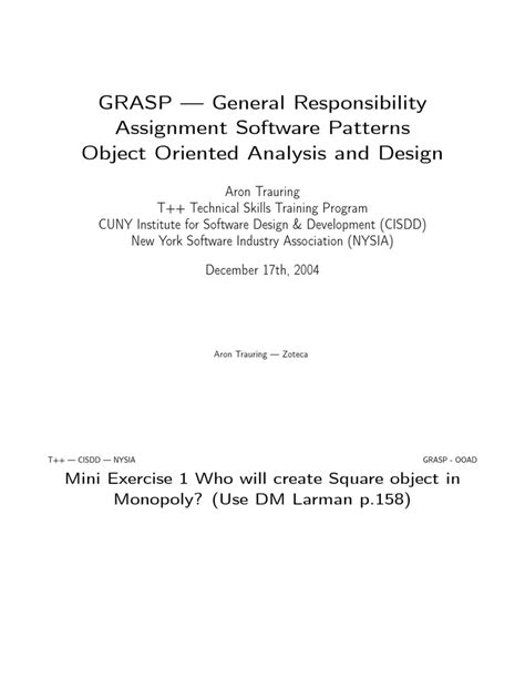 Grasp General Responsibility Assignment Software Patterns Object Oriented Analysis And Design