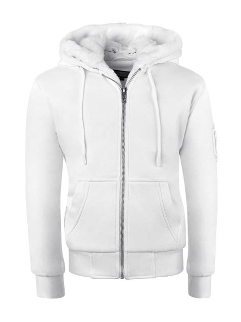 Mens White Hoodie With Removable Fur White To Collection