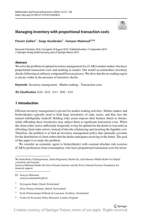 Managing Inventory With Proportional Transaction Costs Request Pdf