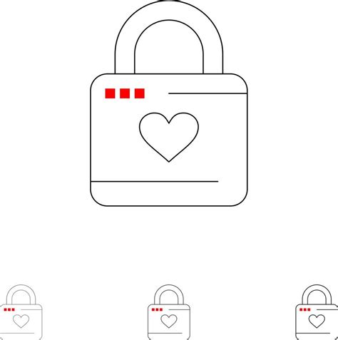 Lock Locker Heart Heart Hacker Heart Lock Bold And Thin Black Line Icon Set 14554857 Vector Art