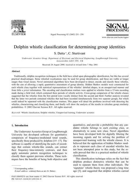 Pdf Dolphin Whistle Classification For Determining Group Identities
