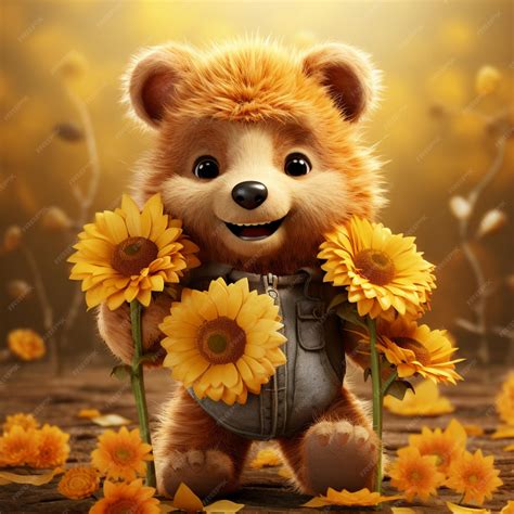 Premium Ai Image There Is A Teddy Bear With Sunflowers In A Field Generative Ai