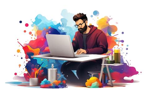 Premium Photo Graphic Designer During The Work 3d Colorful Illustration Generative Ai Graphic