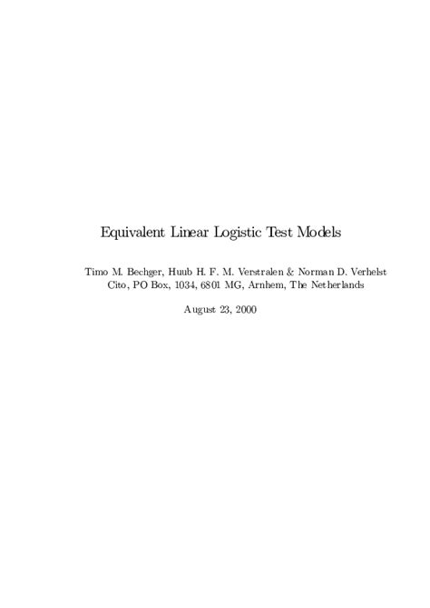 Pdf Equivalent Linear Logistic Test Models