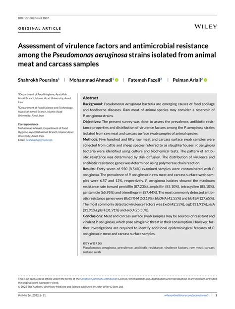 Pdf Assessment Of Virulence Factors And Antimicrobial Resistance Among The Pseudomonas