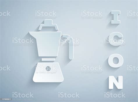 종이 잘라 커피 메이커 모카 냄비 아이콘 회색 배경에 격리 종이 아트 스타일 벡터 3차원 형태에 대한 스톡 벡터 아트 및 기타