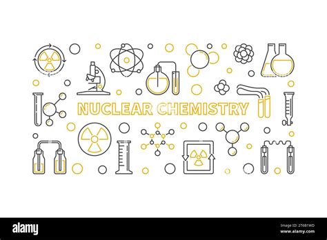 Nuclear Chemistry Vector Concept Horizontal Banner Or Illustration In Thin Line Style Stock