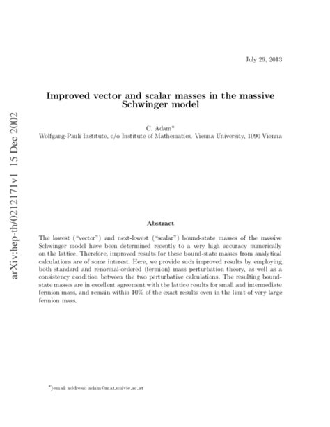 Pdf Improved Vector And Scalar Masses In The Massive Schwinger Model
