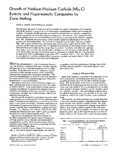 Pdf Growth Of Niobium Niobium Carbide Nb2c Eutectic And Hypereutectic Composites By Zone