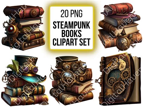 Clipart Books Steampunk Png Clip Art Bundle Book Png Digital Steampunk