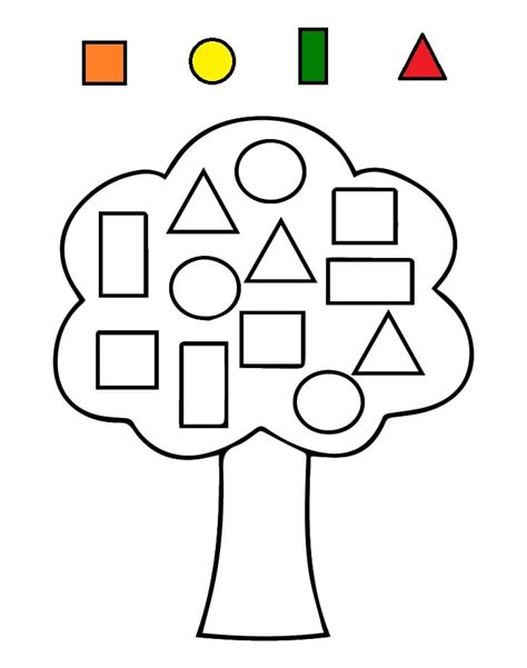 Tree Learning Shapes Coloring Page Download Print Or Color Online