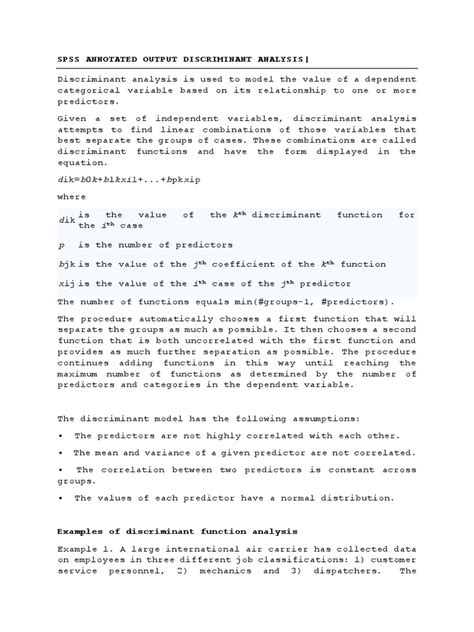 spss annotated output discriminant analysis 1 pdf correlation and