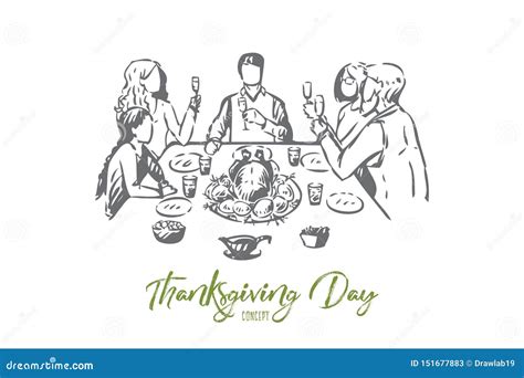 Thanksgiving Day Concept Sketch Isolated Vector Illustration Stock
