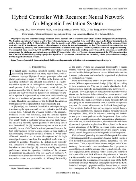 Pdf Hybrid Controller With Recurrent Neural Network For Magnetic Levitation System