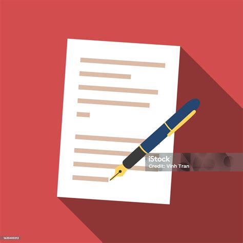 빈티지 만년필은 긴 그림자가 있는 편지 평면 아이콘에 글을 쓴다 문학 아이콘 픽토그램 벡터 그림입니다 글쓰기 시 문서 증명서 계약서 저자 문학 개념 만년필에 대한 스톡 벡터