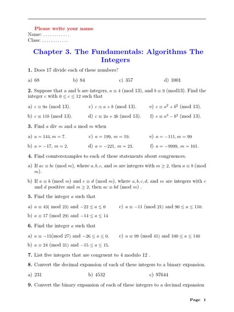 Chapter 3 The Fundamentals Algorithms The Integers Please Write Your