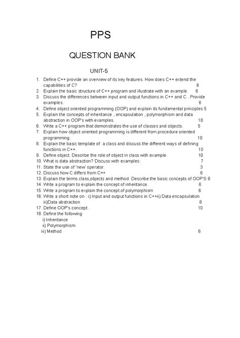 Pps Unit 5 C Pps Question Bank Unit 1 Define C Provide An
