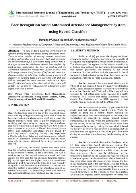 Pdf Face Recognition Based Automated Attendance Management System