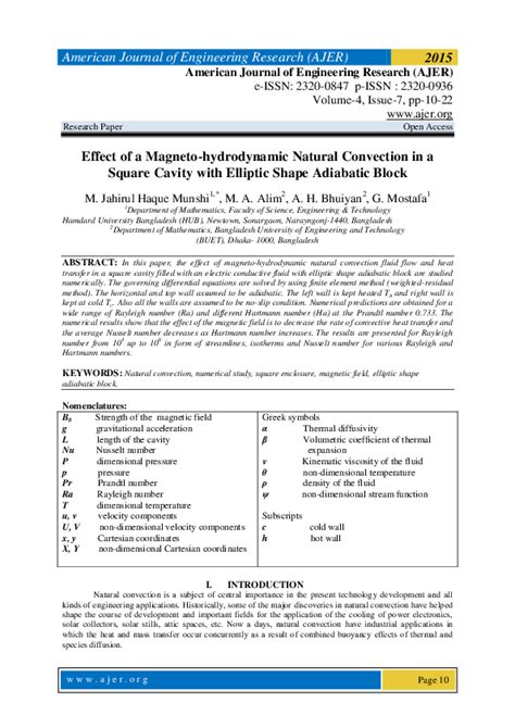 Pdf Magnetohydrodynamic Free Convection In A Square Cavity With Semicircular Heated Block