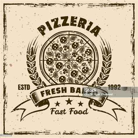 피자 벡터 엠블럼 배지 이동식 그런 지 질감을 가진 배경에 빈티지 스타일의 레이블 그런지 이미지 기법에 대한 스톡 벡터 아트 및 기타 이미지 그런지 이미지 기법 다중